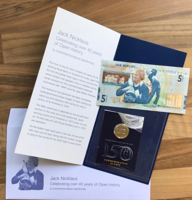 JACK NICKLAUS COMMEMORATIVE £5 Note & 150Th Open Golf Championship £1 ...