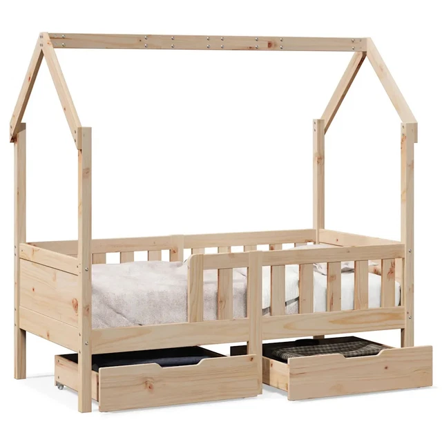 WALPLUS KIDS BED Frame with Drawers 80x160 cm Solid Wood No Mattress £ ...