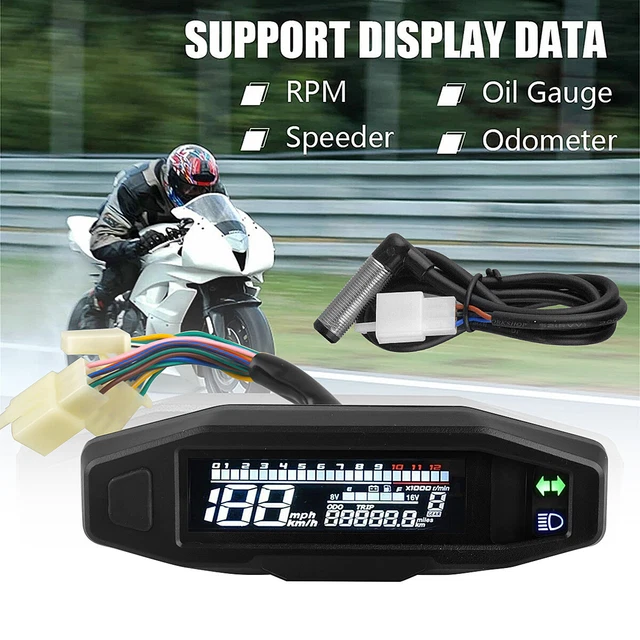 MINI UNIVERSAL LCD Digital Motorcycle Meter Speedometer Electric Motor ...