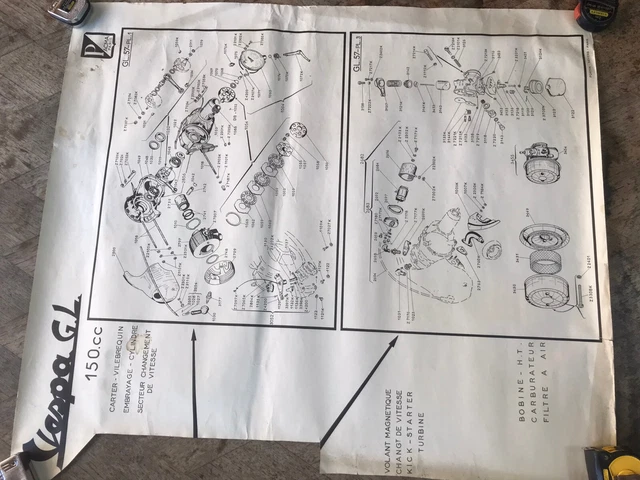 VINTAGE EXPLODED VIEW poster Vespa GL 150cc moped ACMA Paris £48.01 ...