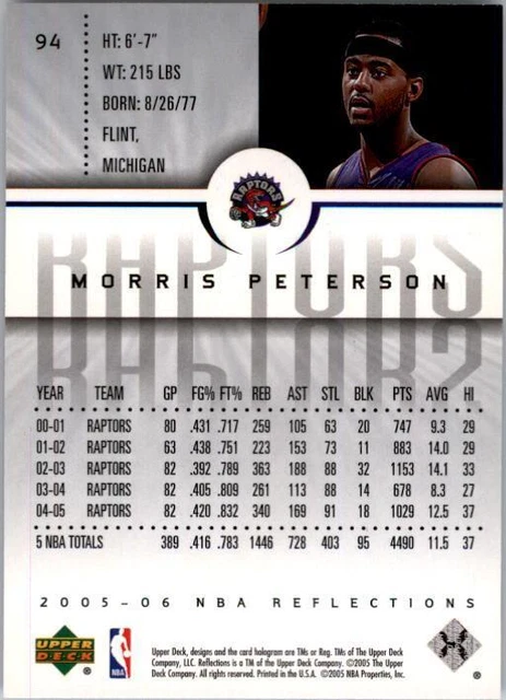 2005-06 REFLECTIONS TORONTO Raptors carte basketball #94 Morris ...