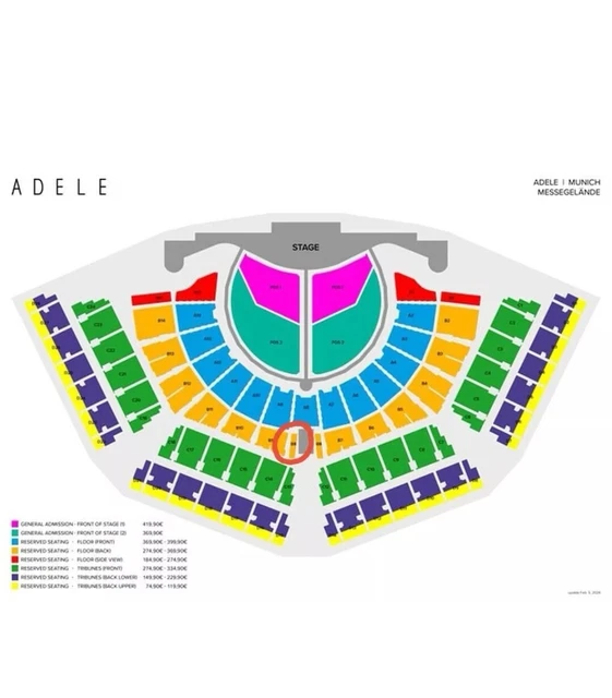 ADELE MÜNCHEN 24.08.24 2x Sitzplatz nebeneinander B8 Parkett hinten EUR ...