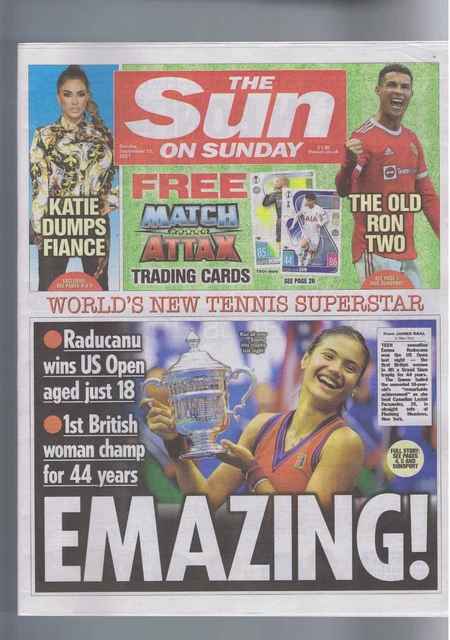 12/9/2021 SUN UK Newspaper Emma Raducanu Wins US Open Tennis "EMAZING ...