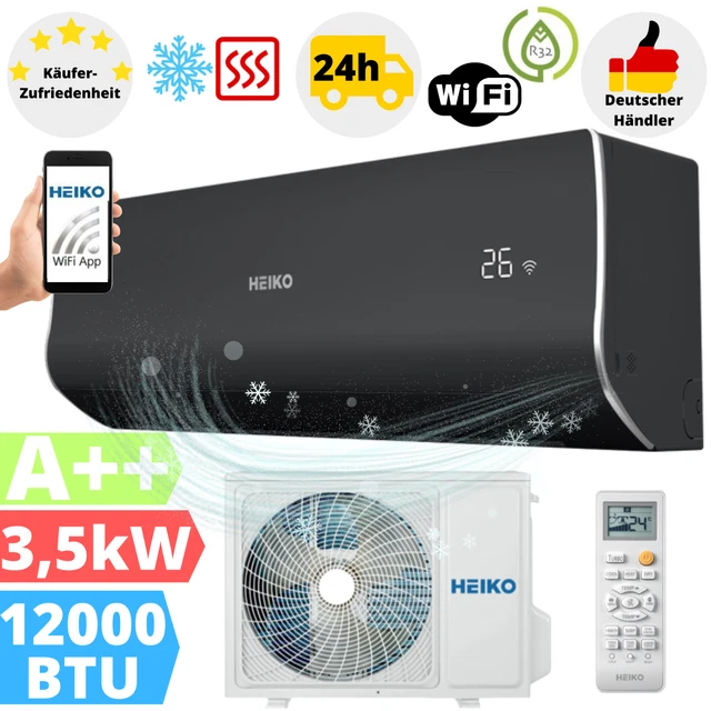 SPLIT KLIMAANLAGE 12000 BTU R32 Klimagerät Klima WLAN 3,5 kW Splitgerät Black EUR 499,90 ...