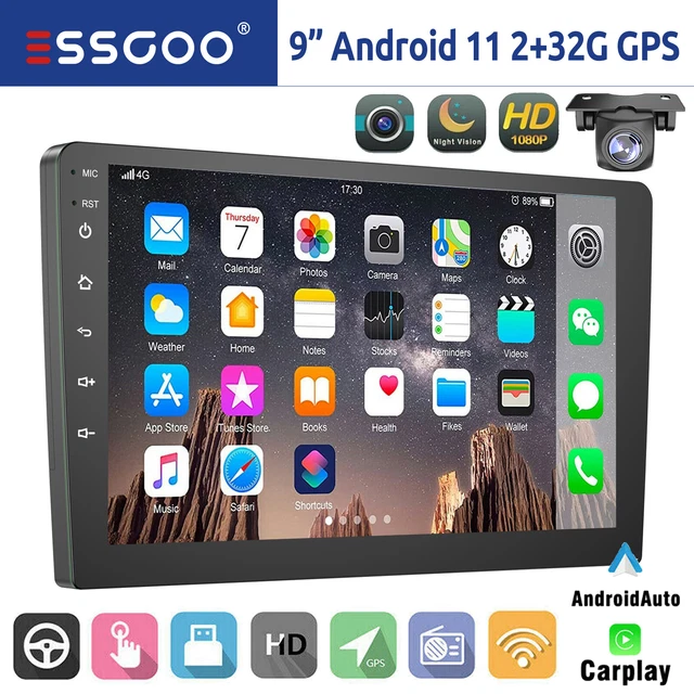AUTORADIO 9'' 2 DIN Android 11 2+32G Carplay GPS Navi Bluetooth WiFi RDS + Appareil photo EUR 88 ...
