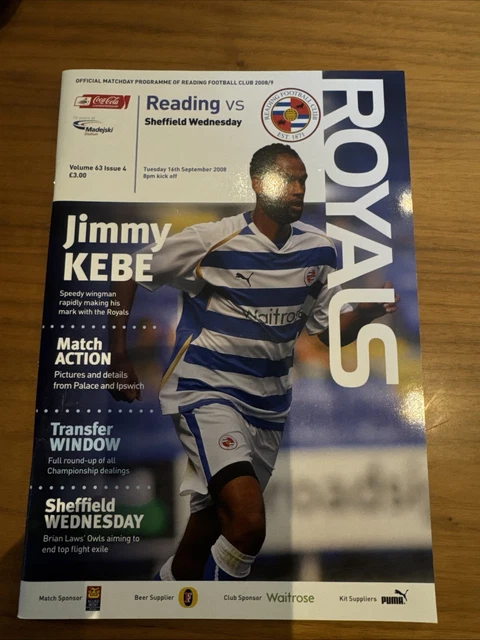 FOOTBALL PROGRAMMES READING FC v Sheffield Wednesday 16/9/2008 £0.99 ...