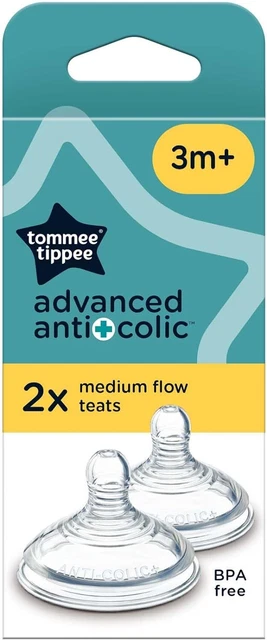 TOMMEE TIPPEE ADVANCED Anti-Colic Baby Bottle Teats Medium Flow 3+ Months 2 Pack £6.31 - PicClick UK