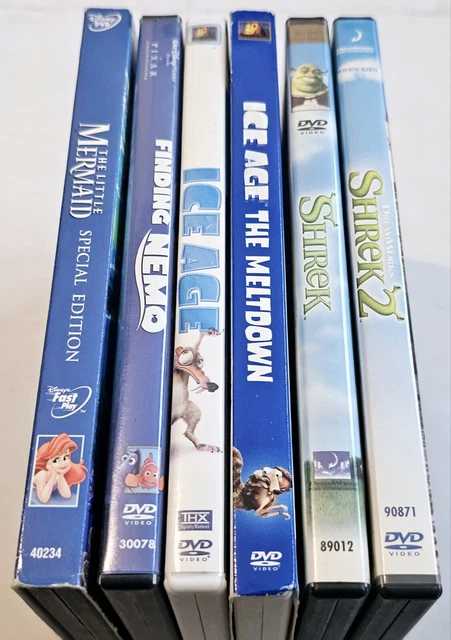 THE LITTLE MERMAID, Finding Nemo, Ice Age 1 & 2, Shrek 1 & 2 DVD Lot £ ...