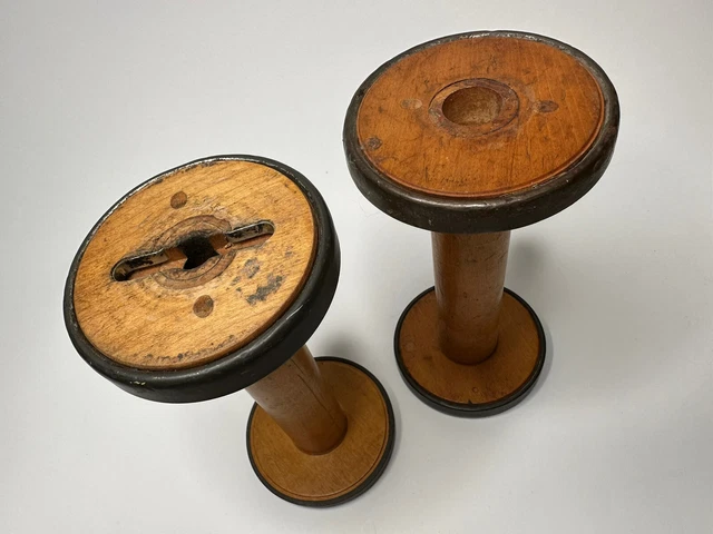 VINTAGE LARGE 8.5” Wooden Industrial Textile Bobbin Spool Sewing wood ...