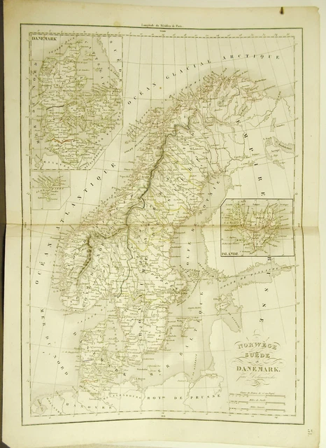 NORWAY SWEDEN DENMARK Norvège carte ancienne 1838 Ancient map Karte ...