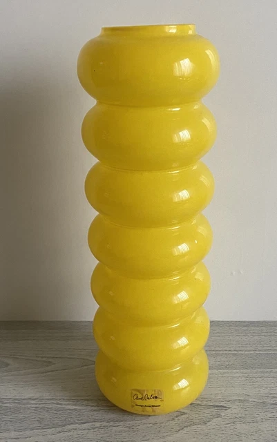 IKEA SOLSTRALE ANNE NILSSON SCANDINAVIAN YELLOW GLASS VASE RIBBED 90s £ ...
