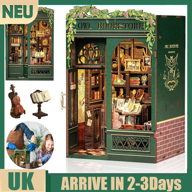 3D WOODEN BOOK Nook Kit Miniature House DIY Book Nook Model LED ...
