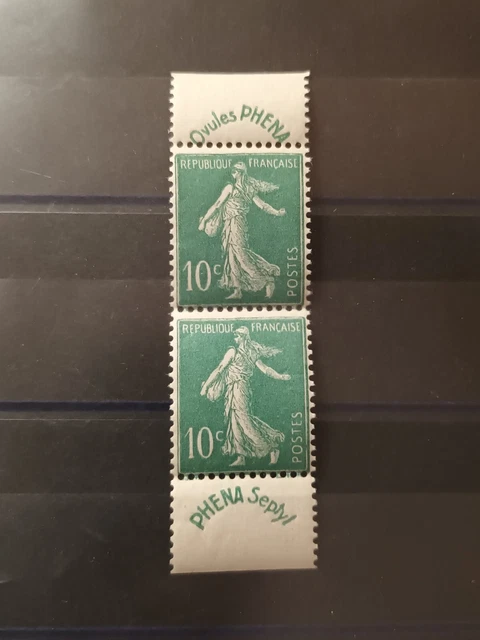 FRANCE TIMBRES PAIRE verticale Semeuse 10c n°188 neuf** avec publicité ...