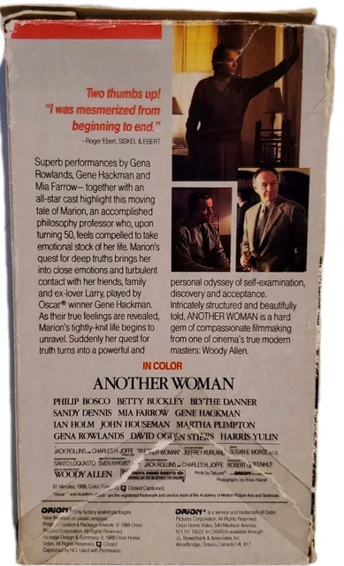 ANOTHER WOMAN (VHS, 1989) Gena Rowlands, Gene Hackman, Martha Plimpton ...