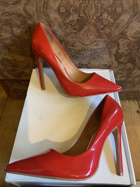 RIVER ISLAND RED shiny pvc pointy high heel stilettos shoes size 3 wide ...