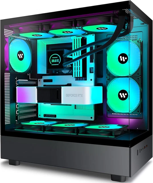 PC CASE ATX 6 PWM ARGB Fans Pre-Installed, USB 3.0 Mid Tower Computer ...