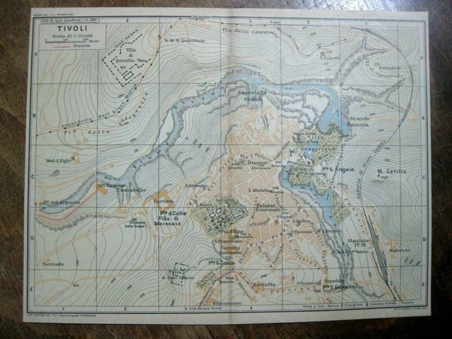 STAMPA ANTICA MAPPA PIANTA CARTA TOPOGRAFICA LAZIO TIVOLI ANIENE TEMPIO ...