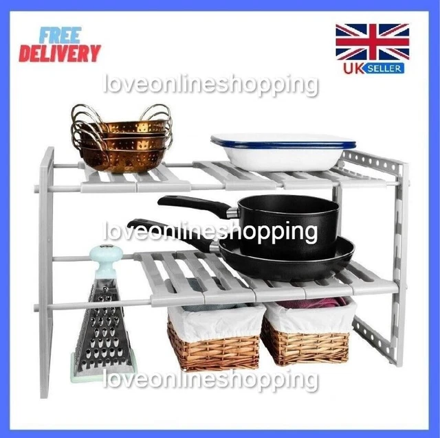 KITCHEN RACK UNDER Sink Storage Cupboard Organiser Adjustable Tidy ...