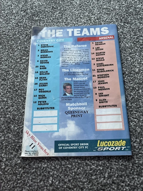 COVENTRY CITY V Arsenal 4th December 1993 Football Programme £1.29 ...