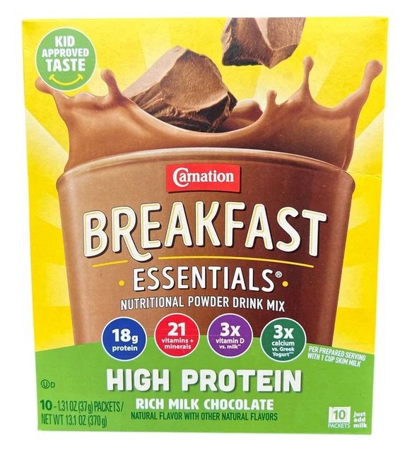 CARNATION BREAKFAST ESSENTIALS Rich Milk Chocolate High Protein Drink ...