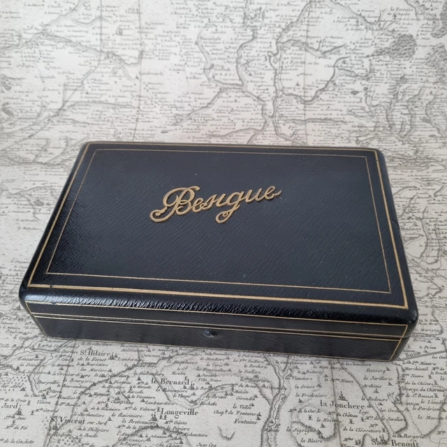 COFFRET JEU BESIGUE Signé Alphonse Giroux en Cuir Napoléon III 1850 ...