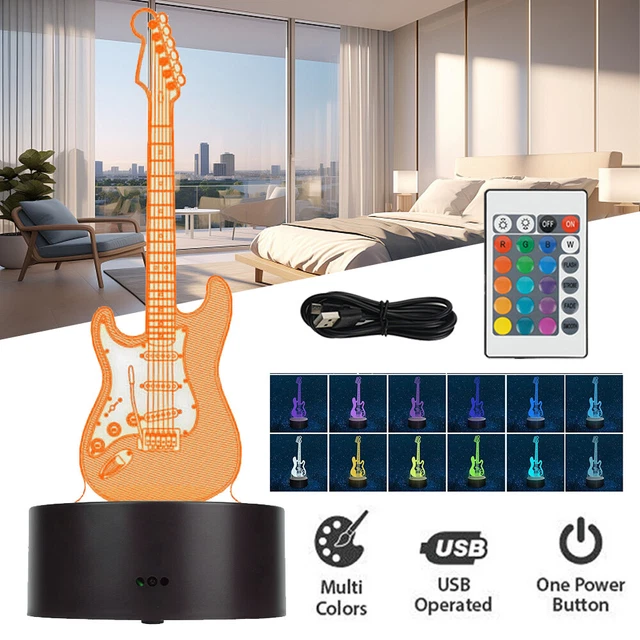 3D GUITAR NIGHT Light LED 16 Colors Nightlight Switch Desktop Lamp Home ...