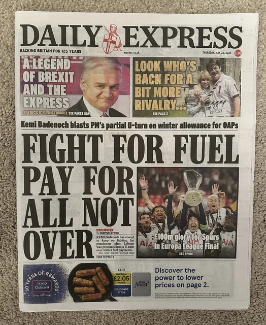 DAILY EXPRESS 22ND May 2025 22/5/25 Tottenham Hotspur Spurs Win Europa ...
