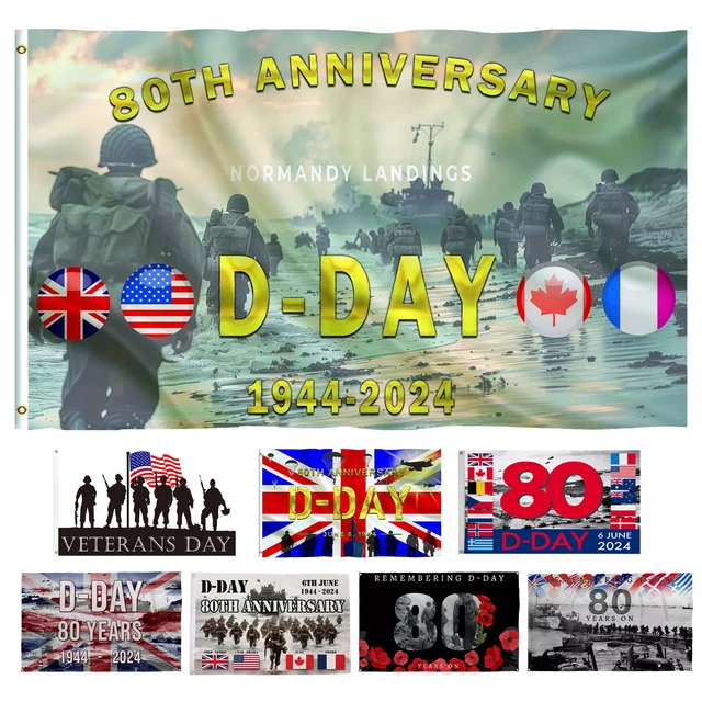 D DAY 80TH Anniversary Flag 5FT*3FT Commemorative Banner Anniversary ...