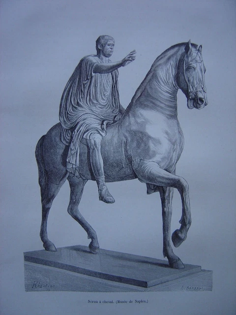 GRAVURE EMPEREUR ROMAIN NERON à cheval Statue équestre Néron Musée de ...