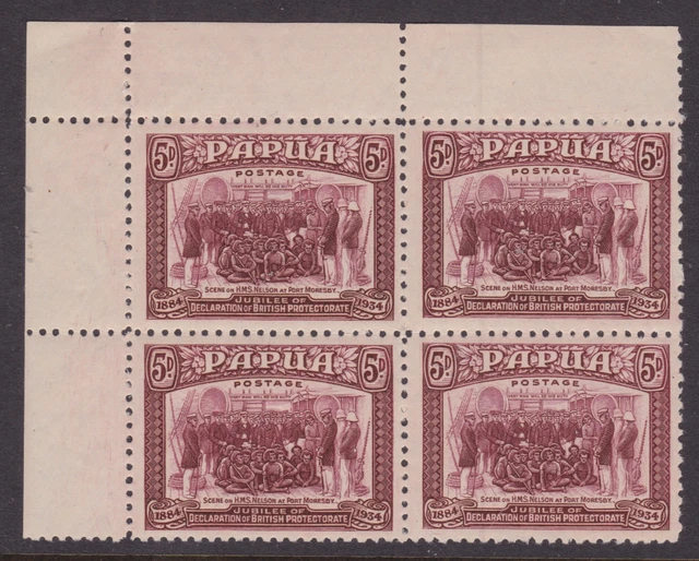 PAPUA NEW GUINEA 1934 5d Purple 50th ANIV DECLERATION BLOCK (4) MUH ...