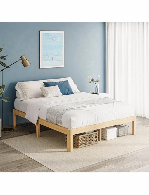 BAMBOO WOOD KING Size Bed Frame with Metal Slats Support Platform Bed ...