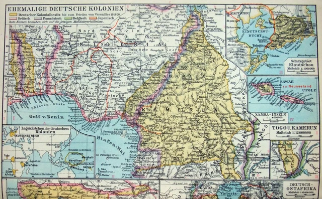 ORIGINAL 1923 MAP of the Former German Colonies in Africa, Asia & The ...
