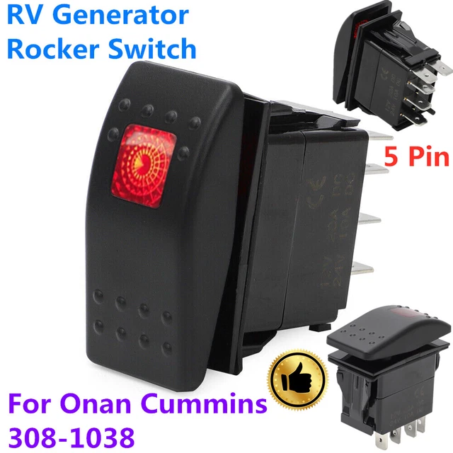 RV GENERATOR START Stop Rocker Switch For Onan Cummins 308-1038 Red ...