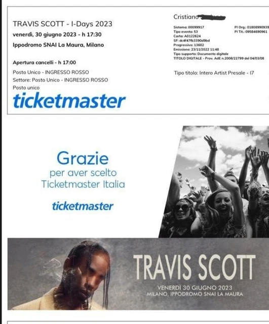 BIGLIETTI(DIGITALI) TRAVIS SCOTT 30/06/23 Milano POSTO UNICO Ingresso ...