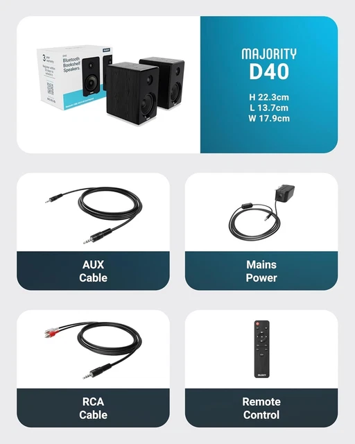 MAJORITY D40X ACTIVE Bookshelf, Powered Stereo Studio Speakers ...