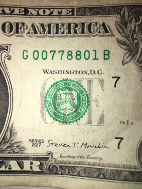 TRIPLE DOUBLE SERIAL NUMBER ONE Dollar Bill $1 FANCY 00778801 $5.00 ...