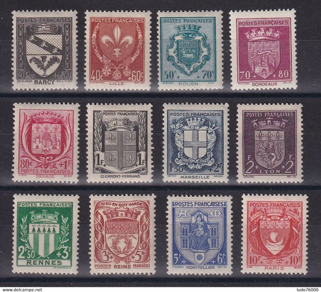 LA SÉRIE ARMOIRIES DE VILLES N°:526/537 Neufs SANS DÉFAUTS Cote : 38 ...