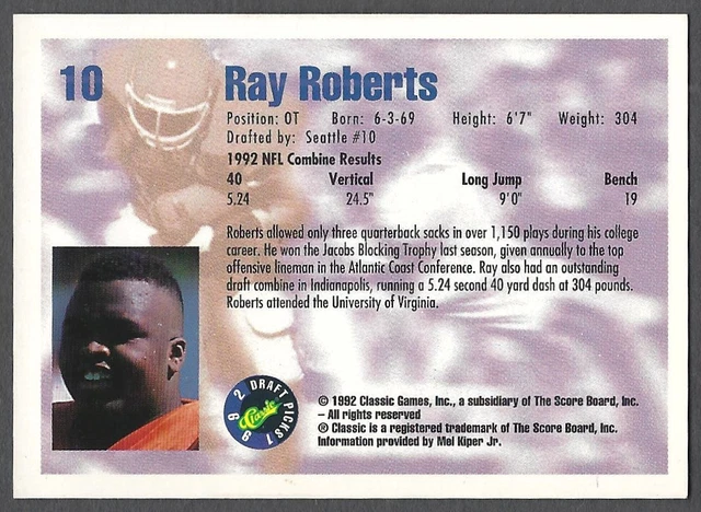 1992 CLASSIC DRAFT Picks #10 Ray Roberts Seahawks Seattle EUR 1,54 ...