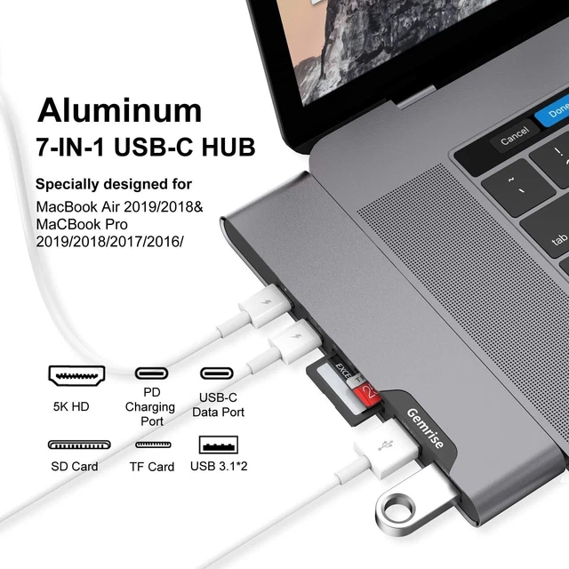 USBC ADAPTER FOR MacBook Pro, Type C Hub Adaptor Docking Station ...