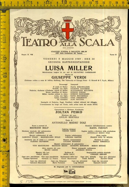 TEATRO ALLA SCALA Locandina 17x24 1989 Luisa Miller Giuseppe Verdi s 132 EUR 5,49 - PicClick IT