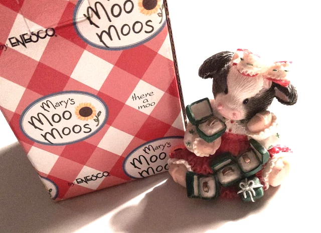 MARYS MOO MOOS Christmas Xmas Holiday Good As Gold Cow Figurine Retired ...