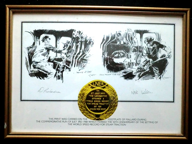 RAILWAYANA; SIGNED PRINT Carried on the Footplate of Mallard 50th ...
