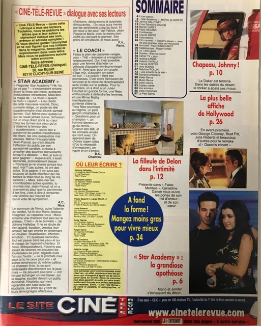 CINE REVUE N°3/2002-JENIFER-GERALDINE DANON-ROGER HANIN-PAOLO SEGANTI ...