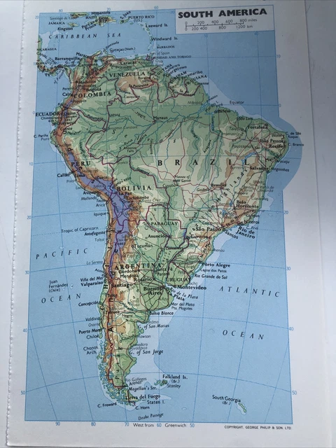 1994: PHYSICAL MAP Of South America Print #31 £4.95 - PicClick UK