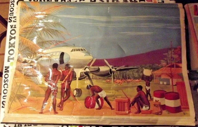 ANCIENNE AFFICHE SCOLAIRE Armand Colin Avion Aérodrome Forêt Vierge ...