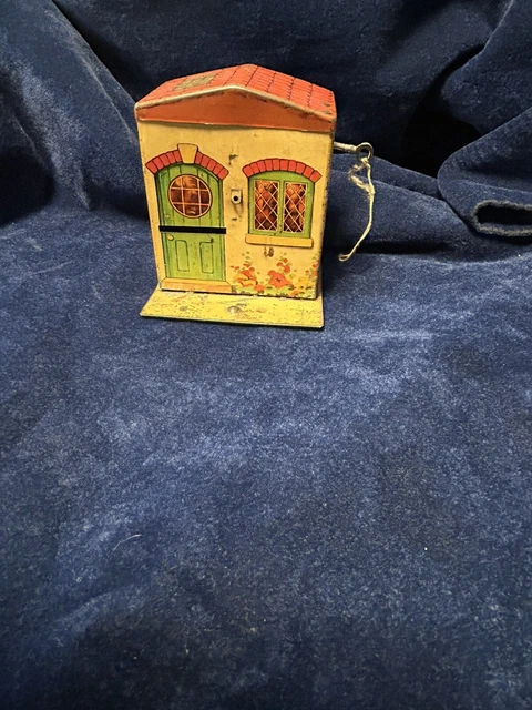 RARE VINTAGE 1920S GRAY DUNNE Postman Biscuit Tin House Bank + Orig Key ...