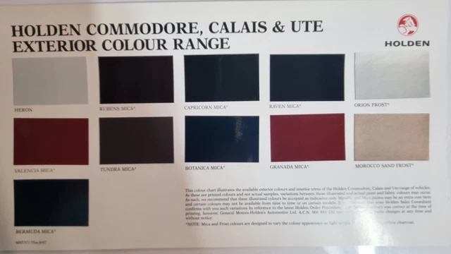 ORIGINAL HOLDEN COMMODORE Calais Ute VS Body/ Interior Colour Chart ...