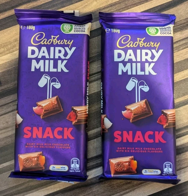 CADBURY DAIRY MILK Snack Chocolate Bars 6 Flavours 2 x 180g Australian ...