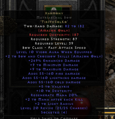 DIABLO 2: RESURRECTED - Harmony Runeword Matriachal Bow Amazon ...