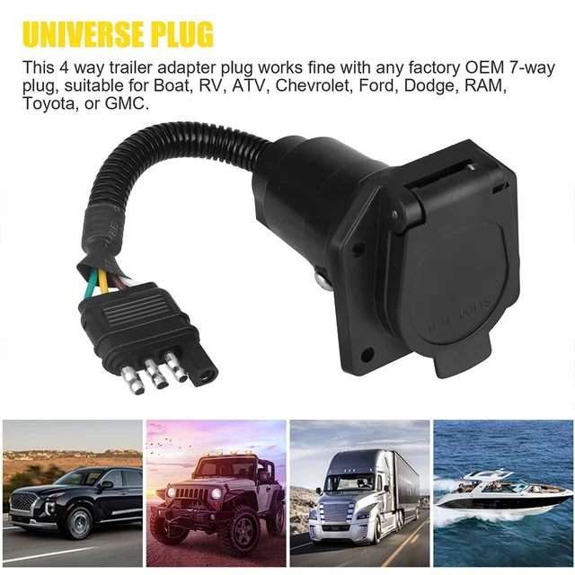 4-WAY FLAT TO 7-Way Round Blade Trailer Adapter Wiring Plug Connector w/Bracket EUR 18,22 ...